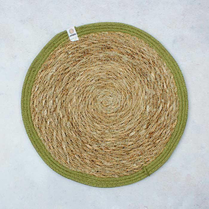 Seagrass & Jute Tablemat - Green | Natural Woven Mat with Jute Rim ...